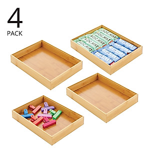 mDesign Bamboo Wood Stackable Drawer Organizer Bin Box for Kitchen; Holds Silverware, Cutlery, Utensils - Echo Collection - 4 Pack - Natural
