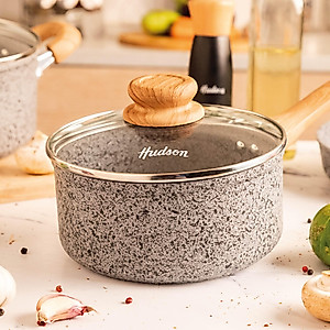 HUDSON Forged Nonstick Milk Pot Cookware, Pots and Pans, 1.8 QT, Dishwasher Safe, Granite