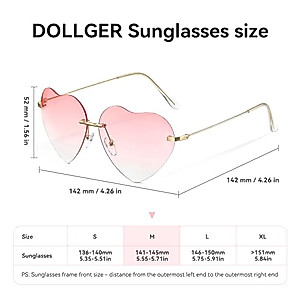 Dollger Pink Heart Sunglasses Women Rimless Heart shaped Sunglasses Cute Rave Metal Frame Festival Glasses