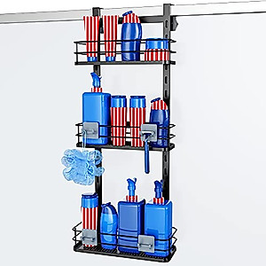 Nieifi Adjustable Over The Shower Door Caddy Organizer Shelves Rack with Hooks, Hanging Rustproof Shower Shelf Storage Basket for Inside Shower, Small Items Don’t Fall, Balck 3 Tier