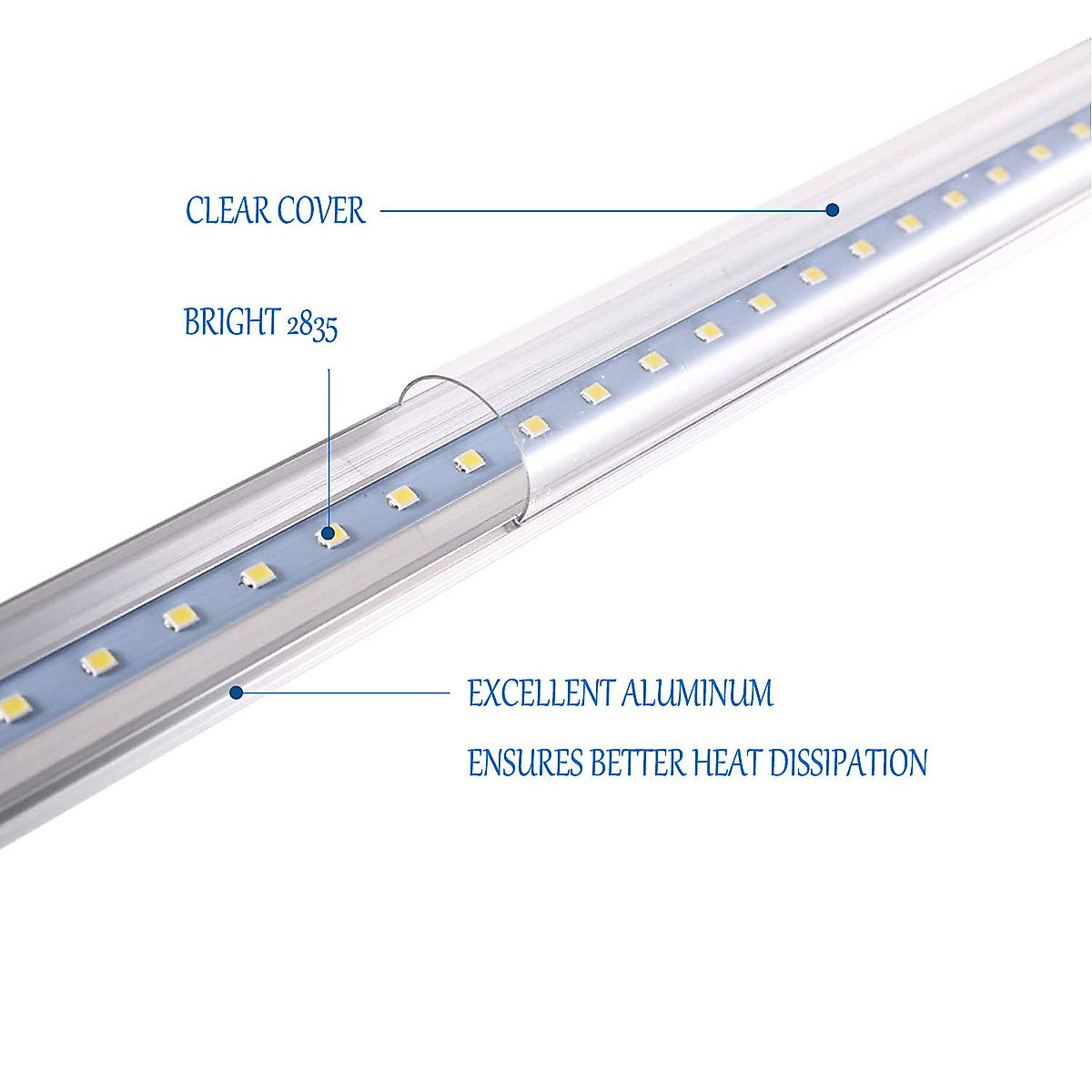 HMINLED 48’’ Double-Ended 6000K Clear LED Tube, 4 ft T8 Ballast Bypass Bulb, 22W (65W Fluorescent Replacement) 6500K Tubelight, 2400LM Bright Light, T10 T12 Type B Cool White (25-Pack)