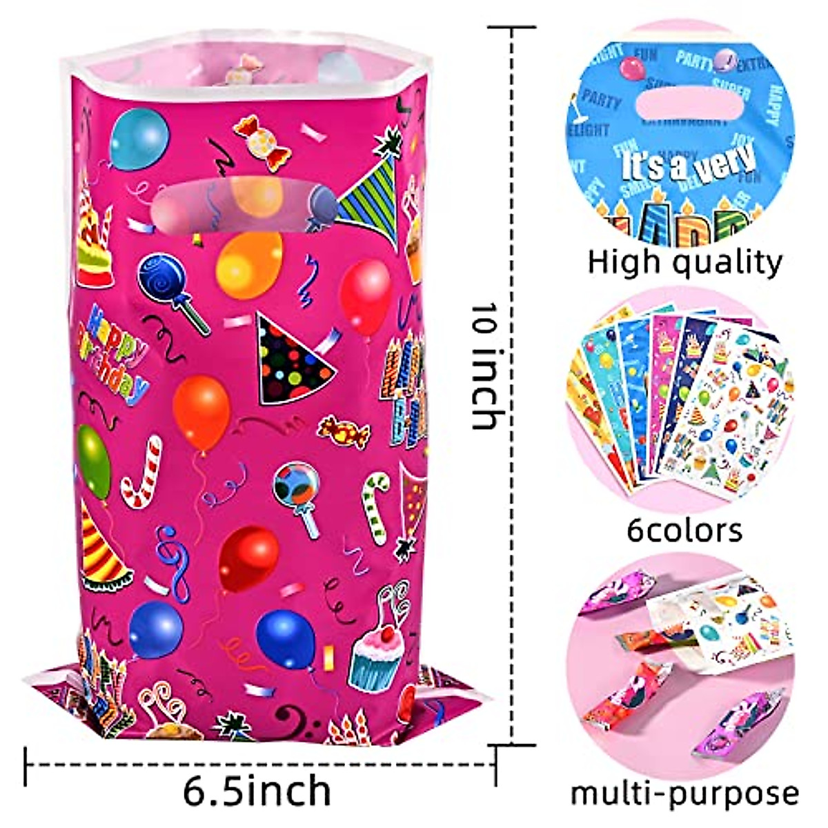 DaiUni 60 PCS Birthday Party Favor Bags Goodie Bags Treat Bags with Handles for Kids Birthday