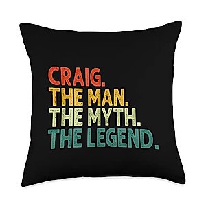 Birthday Personalized Tees For Men Vintage Craig The Man The Myth The Legend Personalized Name Birthday Throw Pillow, 18x18, Multicolor