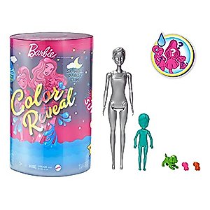 Barbie Color Reveal Set with 50+ Surprises Including 2 Dolls, 3 Pets & 36 Slumber Party-Themed Accessories; Water Reveals Dolls’ & Pets’ Looks & Creates Color Change on Certain Pieces; 28 Mystery Bags