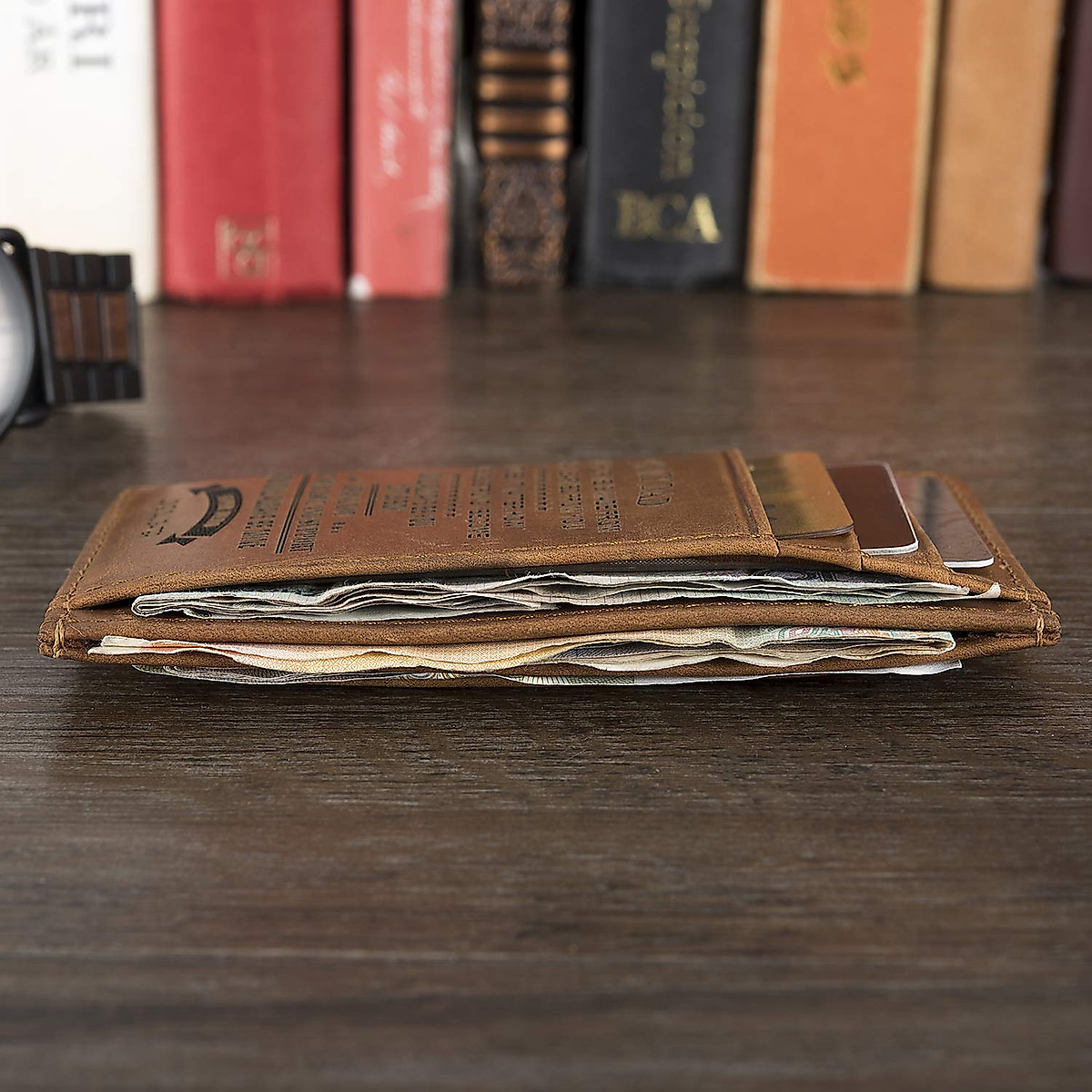 Engraved Minimalist Front Pocket RFID Blocking Wallets for Men&Women Mini Credit Card Holder Purse Thin Genuine Leather Brown Gift for Birthday, Anniversary or New Year - To My Daughter from Mom