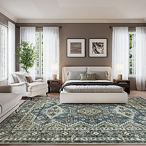 Rugland 8x10 Area Rugs - Stain Resistant Washable Rug, Anti Slip Backing Rugs for Living Room, Vintage Tribal Area Rugs(TPR07-Green, 8'x10')