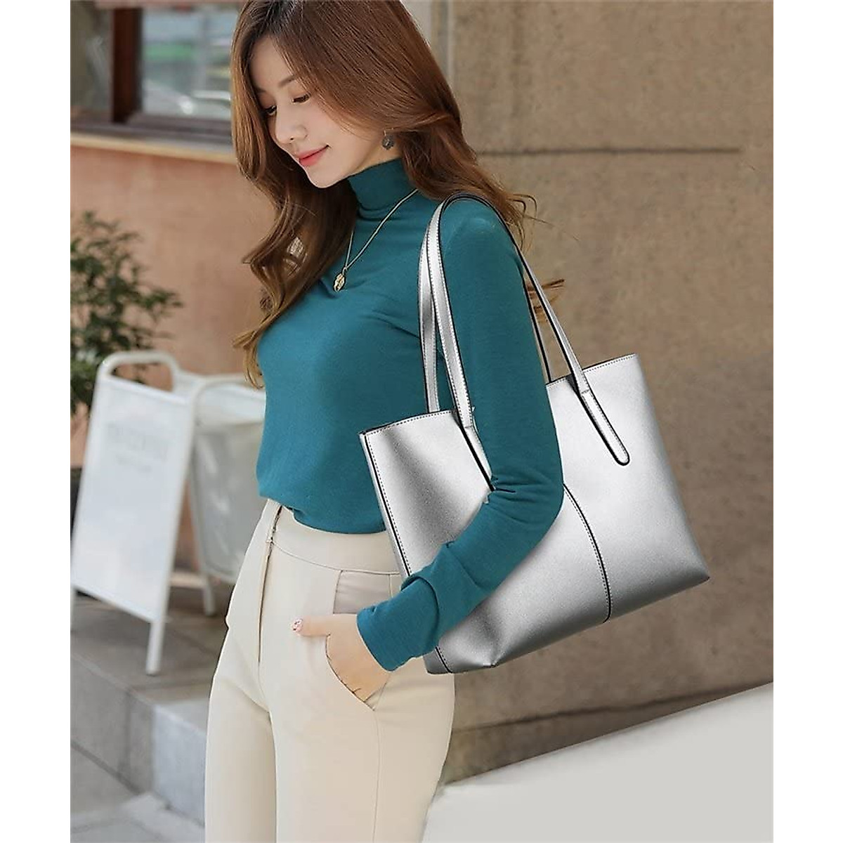 Women Shoulder Handbag Purses, Leather Tote Bag, Large Capacity Top-Handle Satchels, for Daily Work Shopping Dating
