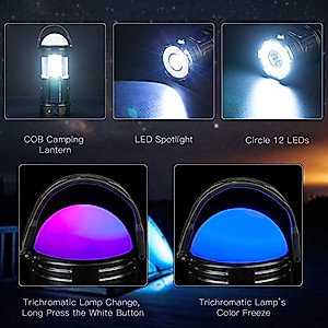 TANSOREN 4 Pack Black 5 in 1 Solar USB Rechargeable 3 AAA Power Brightest COB LED Camping Lantern with S Charging for Device, Waterproof Collapsible Emergency Flashlight LED Light