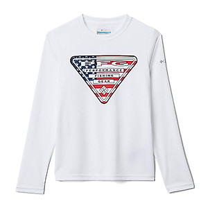 Columbia Youth Boys Terminal Tackle Triangle Fill Long Slee, White Triangle Flag, X-Large