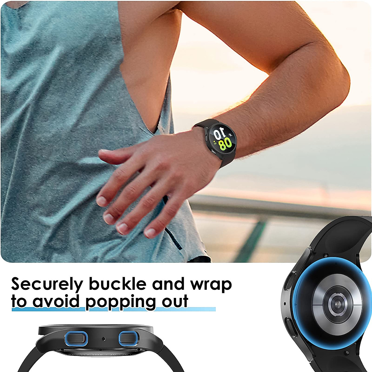 KIMILAR [5+5 Pack Galaxy Watch FE/Galaxy Watch 5/Galaxy Watch 4 Screen Protector Case 44mm, Anti-Fog Tempered Glass and Hard PC Protective Bumper Compatible with Samsung Galaxy Watch FE/5/4 44mm