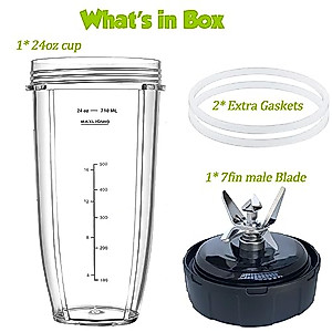 [ New Model] Replacement blender Blade and 24oz Cup Accessories, Only Compatible with Nutri Ninja SS150,SS151,SS300, SS350,SS351, CO351B, SS100, SS101, CO101B,SS400,SS401