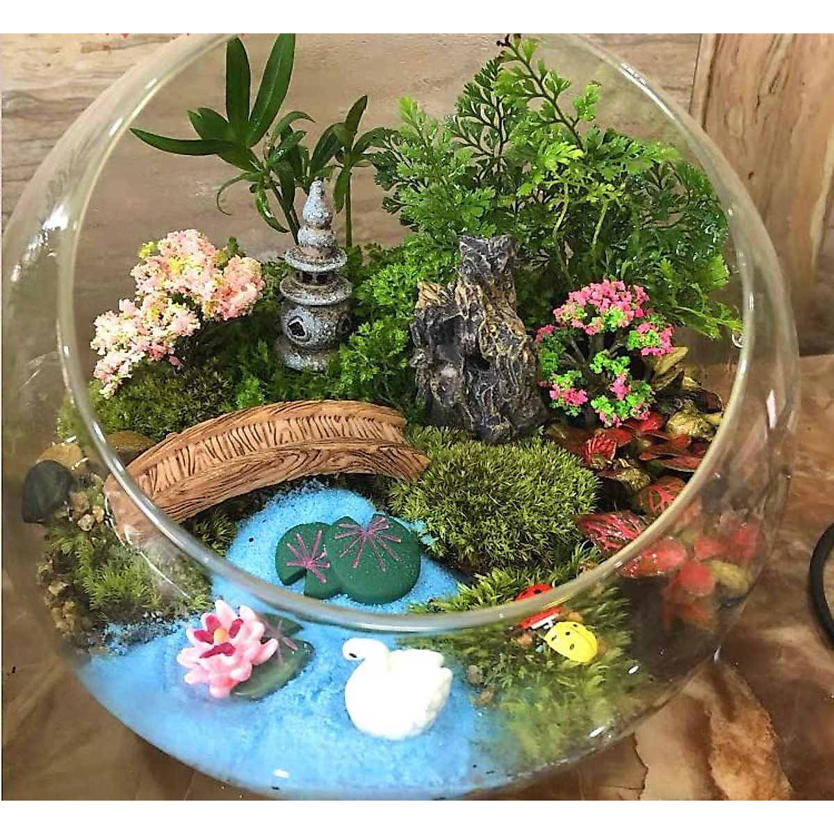 Miniature Fairy Garden Accessories Outdoor - 15 Pieces DIY Crafts Kit for Dollhouse Plants Bonsai Decoration, Pond Bridge Water Well Figurines Mini Lawn Garden Ornament for Micro Landscape Yard