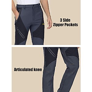 MAGCOMSEN Fleece Lined Pants Men Waterproof Pants Warm Pants Skiing Pants Snow Pants Hiking Pants Mens Winter Pants Ski Pants for Men Snowboard Pants Work Pants Dark Grey