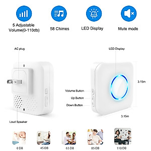 Caregiver Pager for Elderly, BITIWEND Wireless Call Button Personal Safety Alarm 600ft Range Smart Patient Help System Waterproof for Home/Elderly/Patient/Disabled Nurse Calling Alert 58 Chimes