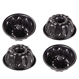 Webake 4 Inch Mini Fluted Tube Pans Nonstick Bakeware Set of 4 for Bundtlette, Angel Food Cake, Kugelhopf, Brownie