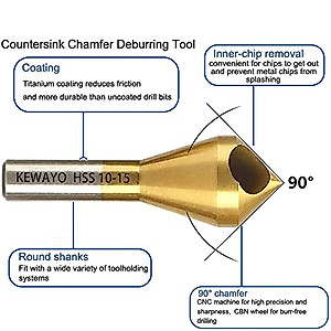 KEWAYO 4pcs Titanium Coated Countersink Chamfer Tool Deburring Tool Set Metal Wood Drill Bits Zhongbo Business