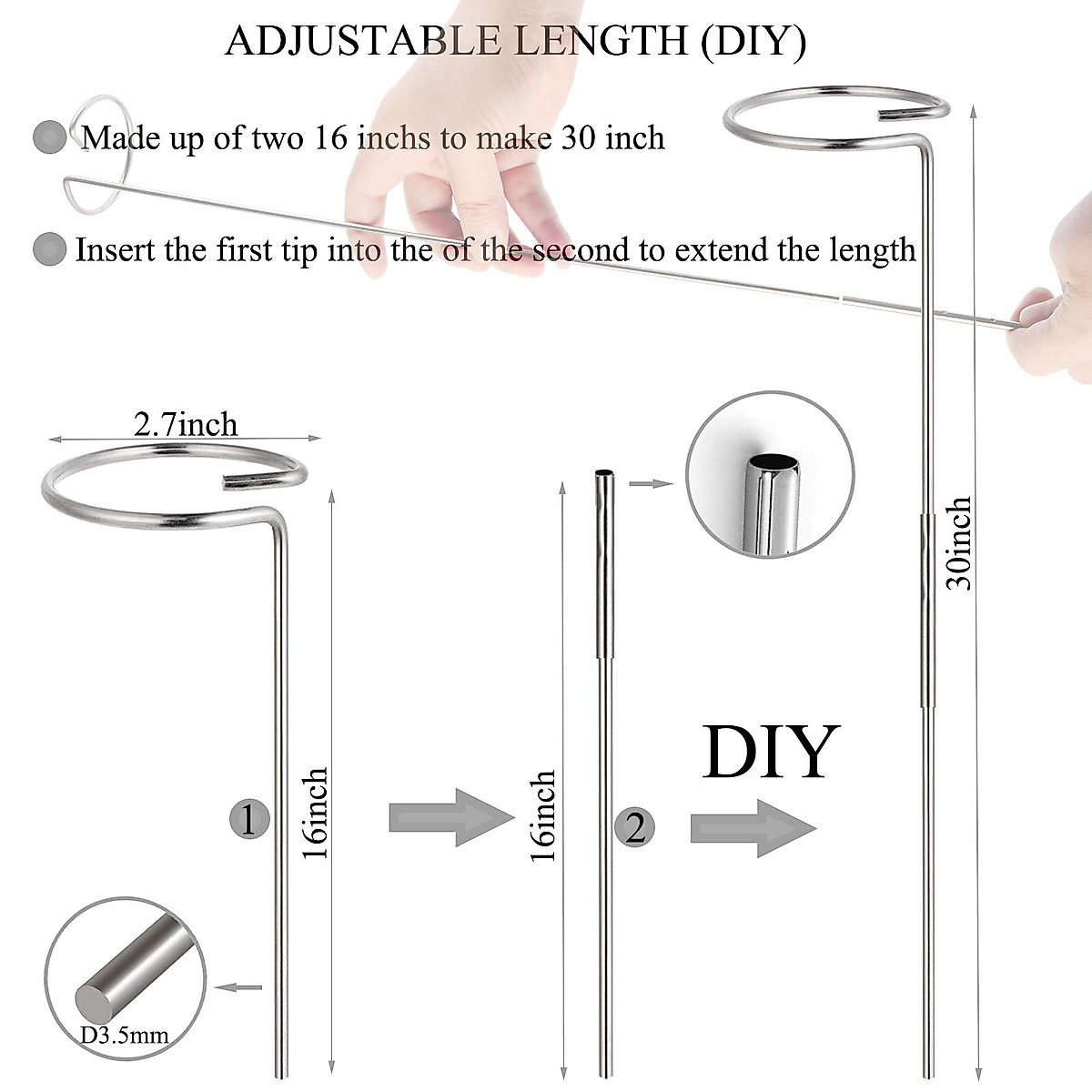 30 Inch Plant Stakes for Flowers - 5 Pack (DIY), Stainless Steel Garden Tall Single Stem Support Stake Plant Cage Support Rings for Flowers Amaryllis Tomatoes Peony Lily Rose Narcissus