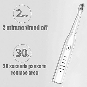 ＲＥＤ－ＮＩ RED-NI Sonic Electric Toothbrush, 4 Free Replacement Heads Included as Gifts Ideal for Adult Children and Couples Use USB Fast Charging Waterproof Toothbrush,Model: ET201 (White)