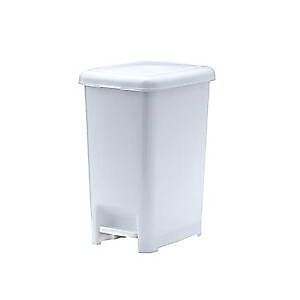 Superio 10.5 Gal Slim Step On Pedal Plastic Trash Can, Waste Bin for Under Desk, Office, Bedroom, Bathroom- 42 Qt White