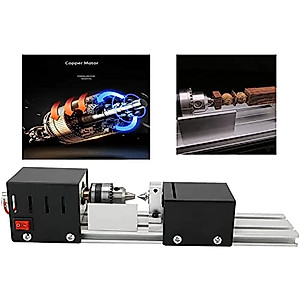 Mini Lathe Beads Polisher Machine DIY Machining for Table Woodworking Power Wood Tool Lathe Set Grinding (Black)