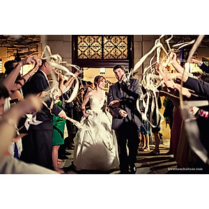 Kingsnow 50 Pack Champagne Lace Ribbon Wands Party Streamers with Bells Silk Fairy Stick Wand Party Favors for Wedding Send off Party Activities Baby Shower Holiday Celebration