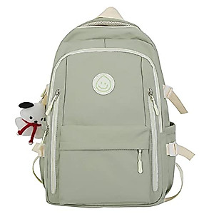 Preppy Backpack Aesthetic Backpack with Cute Plush 15.6" Laptop Backpack Korean Japanese Fashion Preppy Stuff (Sage Green,One Size)