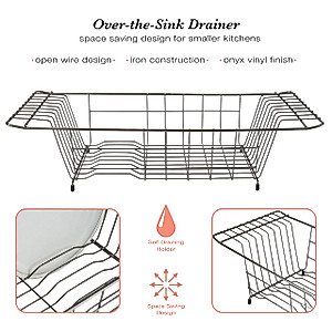 Kitchen Details Sink Dish Drainer Drying Rack | Dimensions: 19.88" x 8.07" x 4.92" | Space Saving | Fits Over Most Sinks | Durable | Onyx