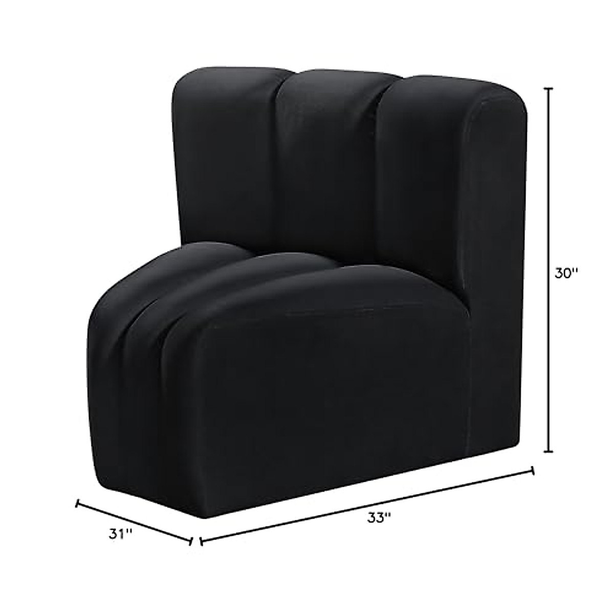 Meridian Furniture 103Black-CC Arc Collection Modern | Contemporary Curved Corner with Soft Black Velvet, Channel Tufting, Modular for Limitless Configurations, 33" W x 31" D x 30" H, Black