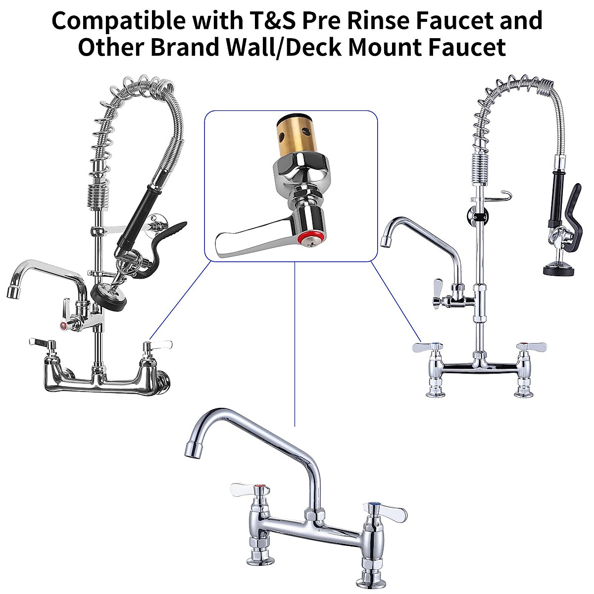 KANONEY Hot Spindle Assembly for 002714-40 Eterna Valve Replacement Red Side Handle Stem Assembly Fit for T&S Brass All Commercial Faucet