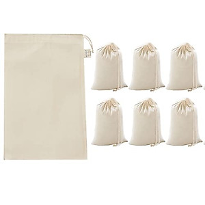 WHITEWRAP Reusable Produce Bags with Drawstrings | 9"x12" Medium |6-Pack |Eco Friendly Bags, Food Storage, Natural Cotton, Biodegradable Fabric Bags, Snack Bags, Cloth Bags, Gift Bag for Halloween