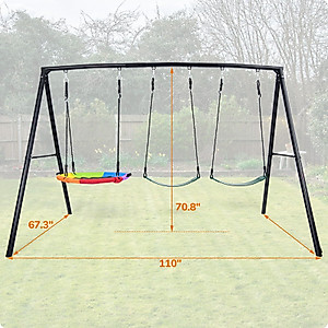 Hapfan 500lb Heavy Duty Swing Set for Backyard with Saucer Swing, 2 Belt Swings