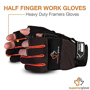 Superior Glove Leather Half Finger Framers Gloves - 1 Pair of Large Black and Orange Work Gloves – MXFE