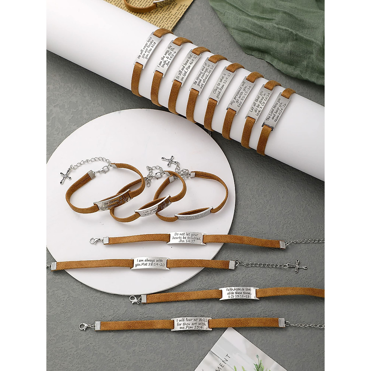 WILLBOND 30 Pcs Inspirational Message Leather Bracelet for Women Christian Engraved Ornament Jewelry Gift Religious Gifts for Women Motivational Quotes Women's Wrap Bracelets(Religion Style)