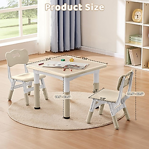 SwemDec Kids Table and 2 Chairs Set, Toddler Table and Chair Set with Graffiti Tabletop, Children Multi-Activity Table for Ages 3-8, Height-Adjustable Kids Study Table for Classroom/Daycare/Home