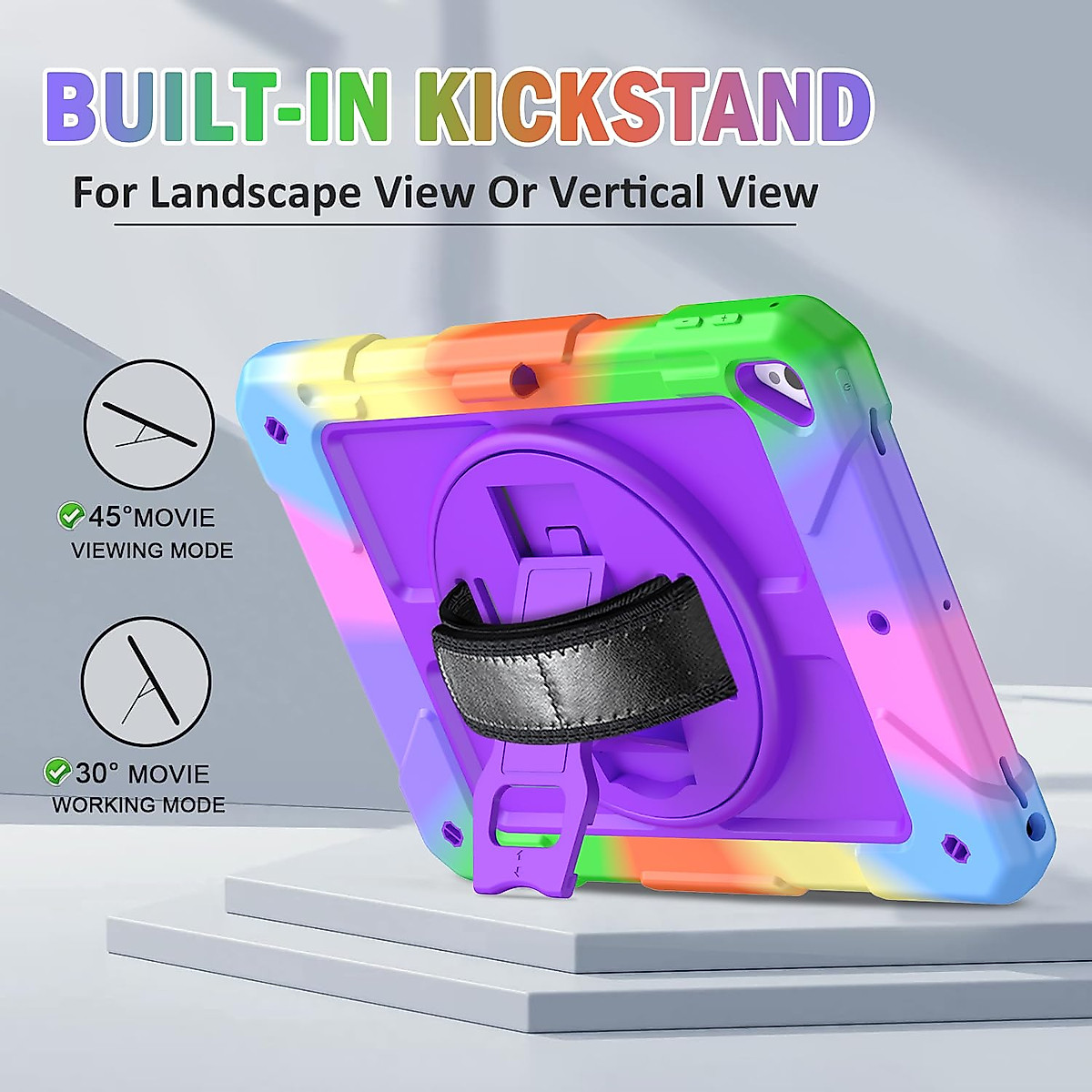 BMOUO Case for iPad 6th/5th Generation Case (9.7 inch, 2018/2017), 360°Rotating Stand, Hand/Shoulder Strap Shockproof iPad 9.7” Case for iPad Air 2, Purple