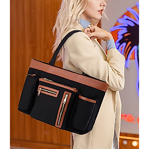 UTO Tote Bag for Women Large Capacity Water Resistant Nylon Handbag and Purse with Multi Zipper Pockets