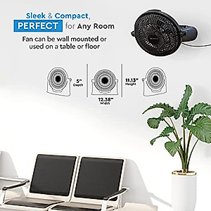 Comfort Zone PowrCurve CZHV101BS 9" 3-Speed Wall-Mountable Floor Fan with 180-Degree Adjustable Tilt, 6-Blades, (Bracket Included), Black/Silver