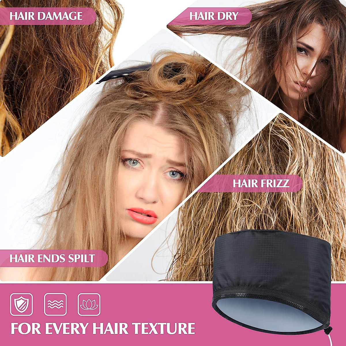 SPTHTHHPY Hair Steamer Heating Cap for Deep Conditioner,Hair Care Hat with Electric Hair Spa Beauty Steamer Nourishing Hot Head Care Hat Hair Thermal Treatment Cap for Home Use