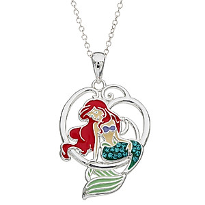 Disney The Little Mermaid, Princess Ariel Silver Plated Crystal Pendant, 18"