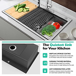 Homikit Kitchen Sink 33 x22 Inch, 16 Gauge Stainless Steel Topmount Drop In Kitchen Sinks Single Bowl 2-Hole R10 Corner, 10" Deep Large Handmade Farmhouse Workstation Sink with 5 Pack Accessories