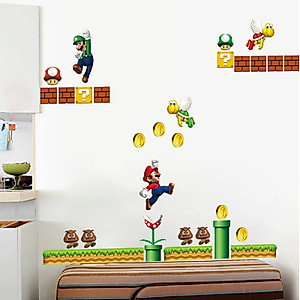 SchwartsCount-Super Mario Brothers Wall Decals - Super Mario Build a Scene Vinyl Wall Stickers - Mural Wall Decor Kids Room -Removable Peel and Stick