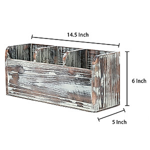 MyGift Torched Wood Kitchen Utensil Holder for Countertop with 3 Compartments, Coffee Bar Condiment Organizer Tray