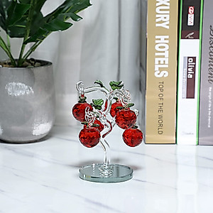 OwnMy Crystal Red Apple Tree Ornament Artificial Apple Tree Figurine Decorative Apple Tree Collectible, Glass Apple Tree Paperweight Table Decoration Centerpiece for Living Room Home Office Birthday
