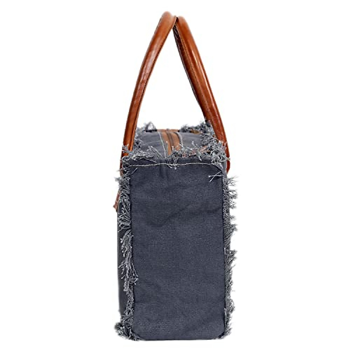 Ruzioon Upcycled Canvas Hand Bag, Canvas & Cowhide Tote Bag, Canvas Tote Bag, Cowhide Leather Handbags, Canvas Shoulder Bags for Women