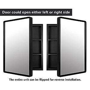 Medicine Cabinet Bathroom Mirror, 24''x16'' Farmhouse Wood Frame Bathroom Medicine Cabinet with Mirror, Vanity Mirrors Recess or Surface Mounted Installation (Black)