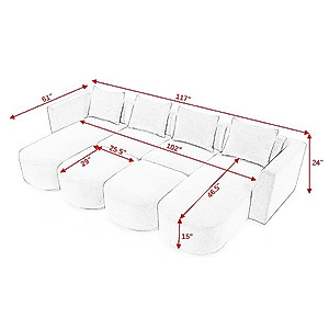 U-Shaped Comfy Modular Sectional Sofa Deep Seat Cloud Couch Convertible Sleeper Sofabed, Modern Living Room Free Customizable Sofa&Couch with 2 Single Seat,Chaise Daybed and Movable Ottomans