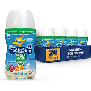 PediaSure Grow & Gain with Fiber, 3g Fiber to Support a Healthy Digestive System, Nutrients for Immune Support, Kids Nutritional Shake, DHA Omega-3, Non-GMO, Vanilla, 7.4 fl oz (Pack of 24)