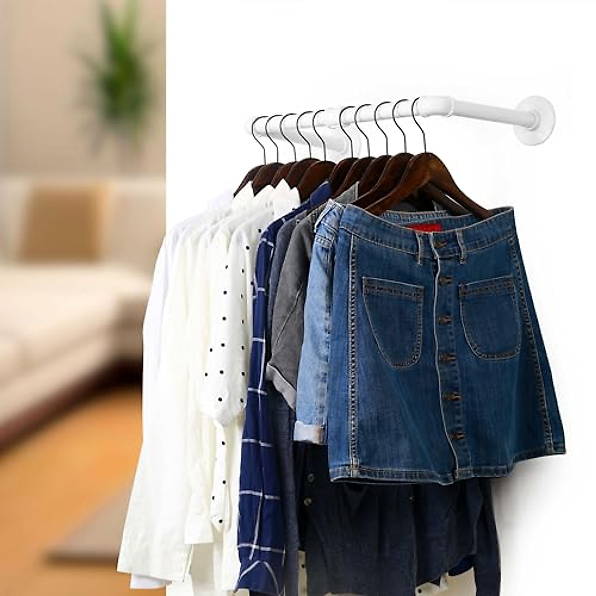 WEBI Clothing Rack Wall Mount,20" Industrial Pipe Clothes Rack for Hanging Clothes,Heavy Duty Iron Garment Rack Bar,Retail Display Clothes Rod for Closet,Laundry Room,White