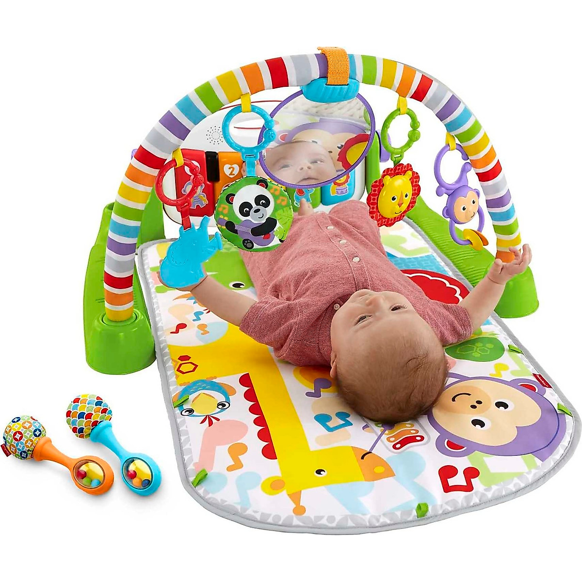 Fisher-Price Portable Bassinet and Travel Play Area with Baby Toys, On-The-Go Baby Dome, Windmill Fisher-Price Baby Gym with Kick & Play Piano Learning Toy Featuring and 2 Soft Maracas Rattle Toys