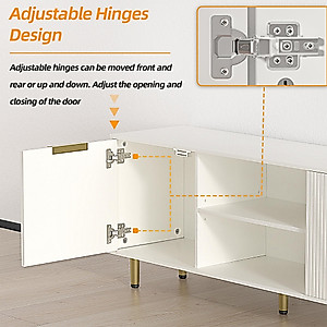 Furniwood TV Stand for 65+ Inch TV, Mid Century Modern TV Stand for Bedroom, TV Entertainment Center with Storage Cabinets, TV Consoles for Living Room, White